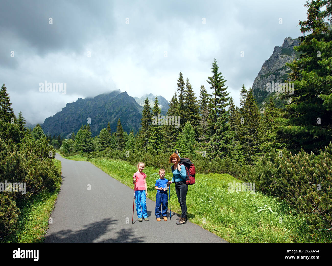 Family walking in the summer High Tatras mountain (Slovakia Stock Photo ...
