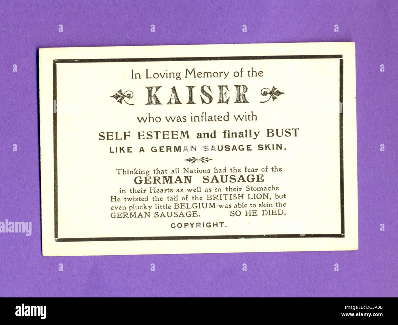 World War One comic card mourning death of the Kaiser Stock Photo - Alamy