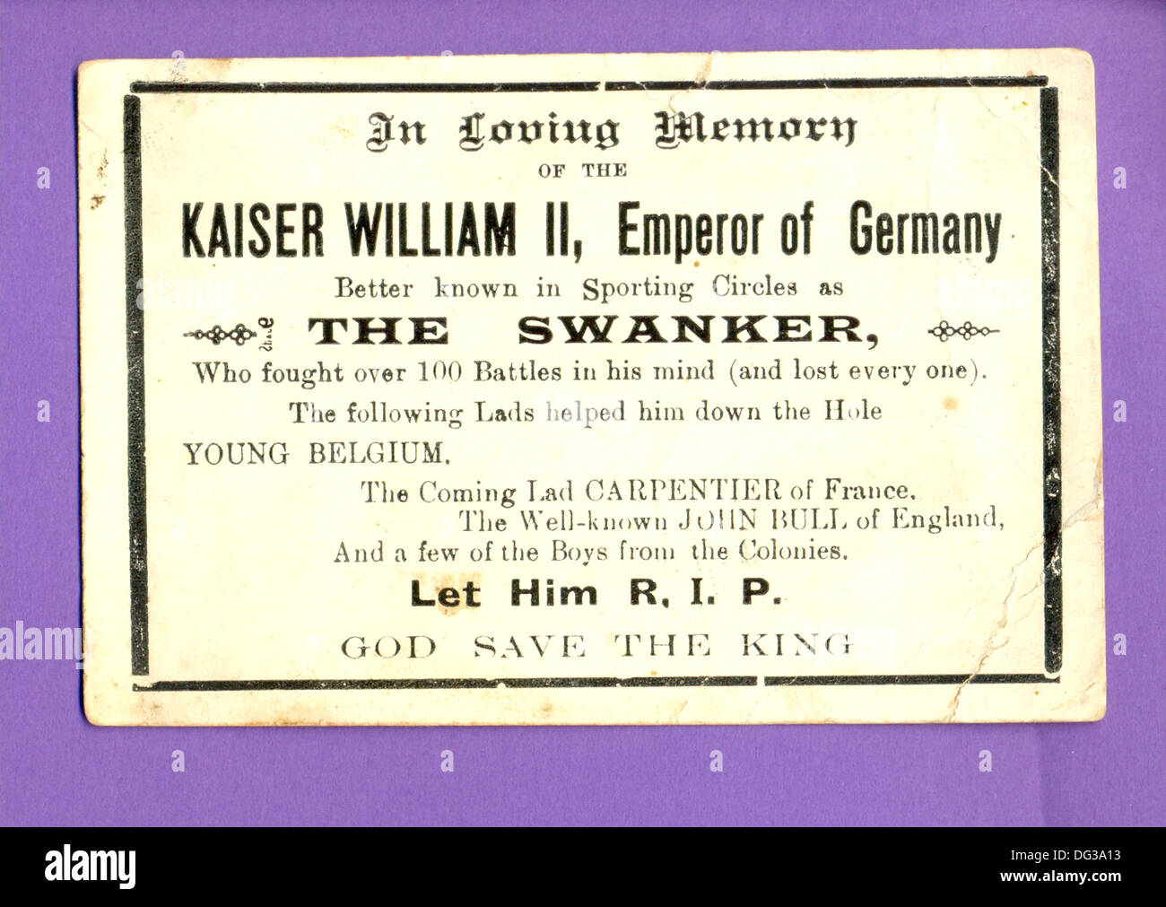 World War One comic card mourning death of the Kaiser Stock Photo - Alamy