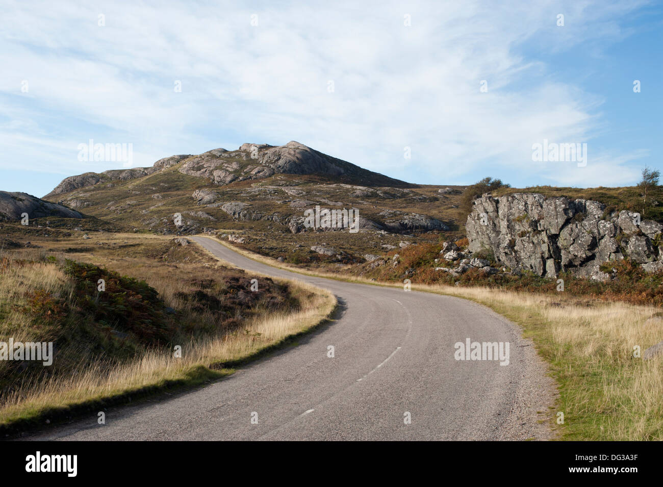 Snaking road alongside Upper Loch Torridon, Scottish Highlands, UK ...