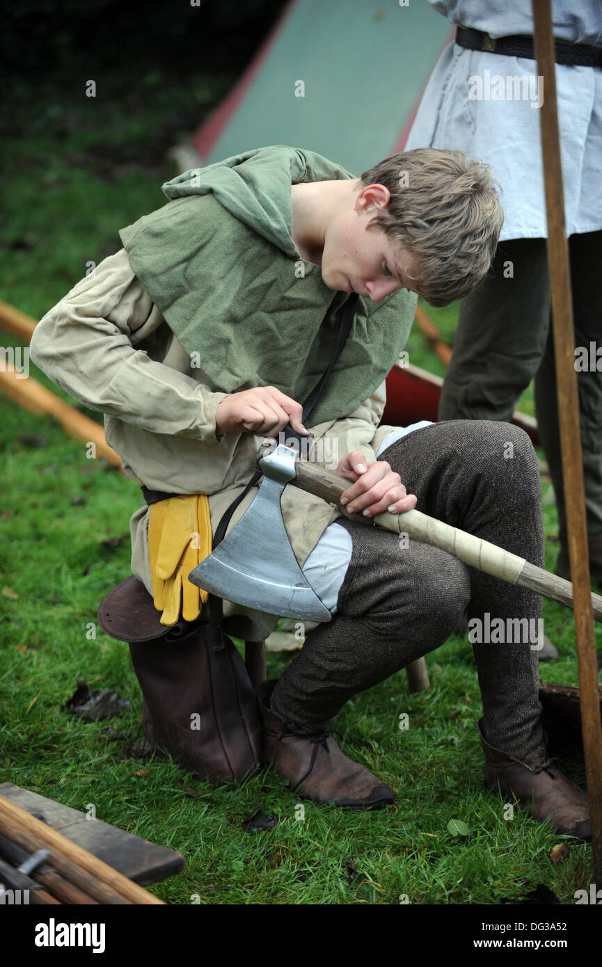 Young man dressed as a Saxon taking part in 1066 weekend at Battle ...