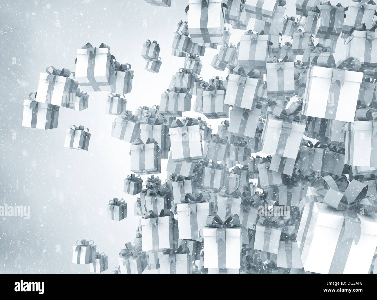 Large group of Christmas presents flying Stock Photo - Alamy
