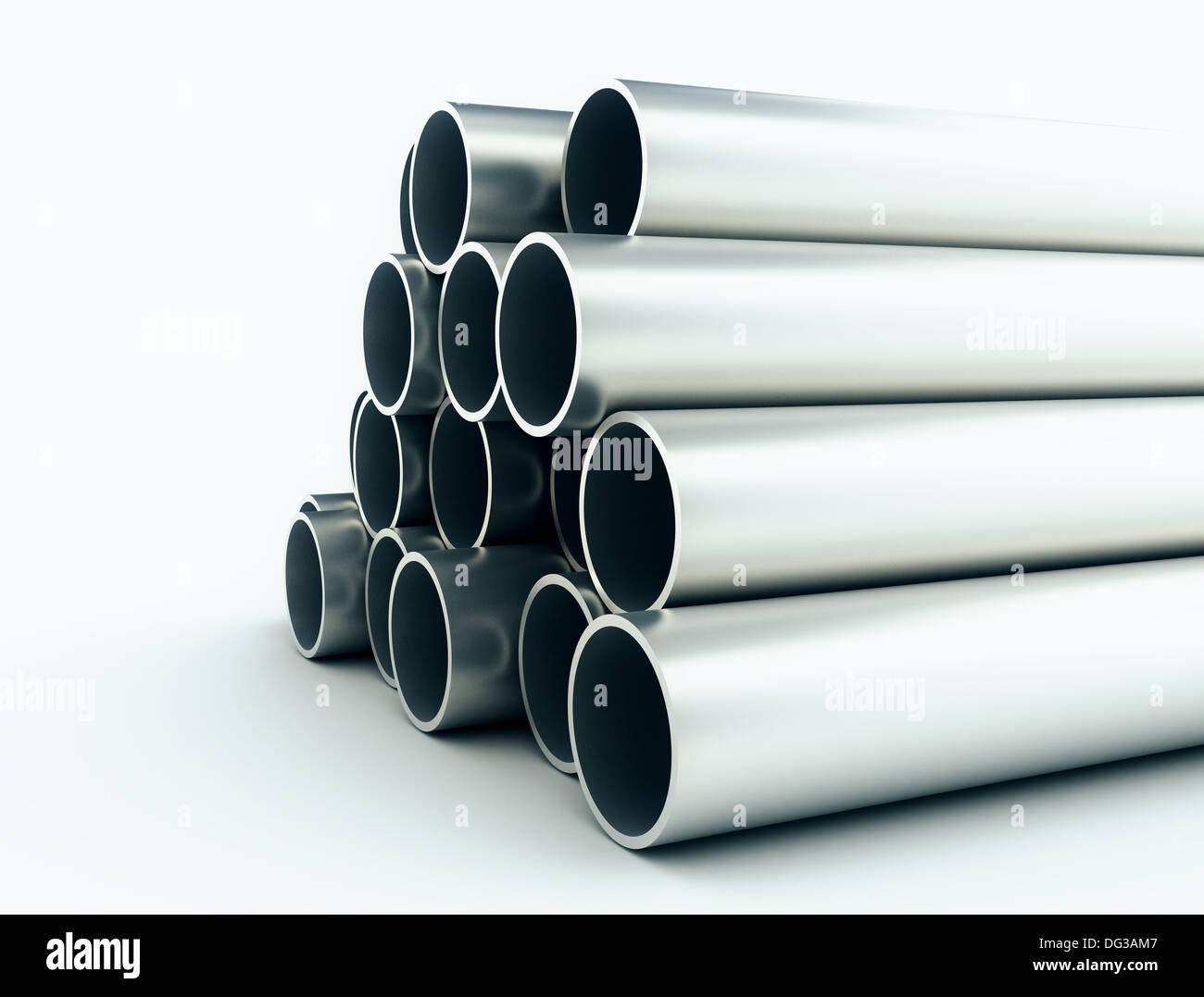 Stacked steel tubes on white background Stock Photo - Alamy