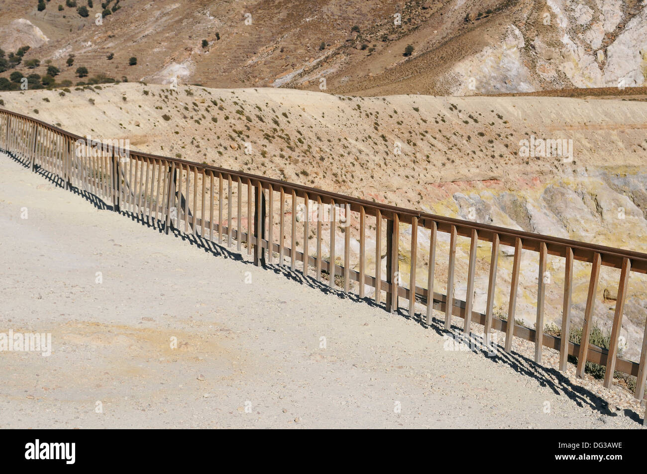 Greece protective wooden railings nissiros crater hi-res stock ...