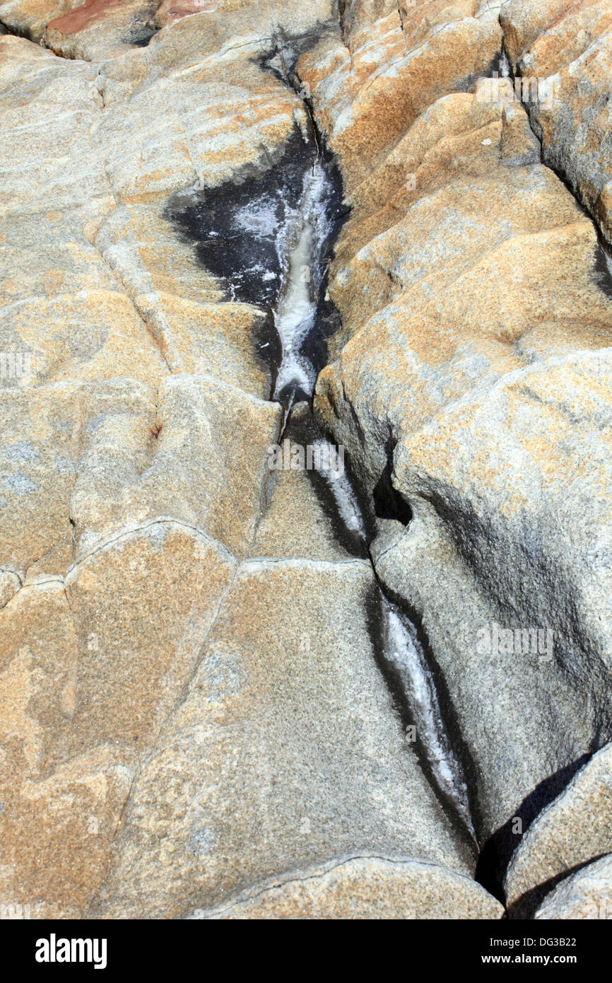 Sea salt in rock crack at Punta di Spanu in the municipality of Lumio ...