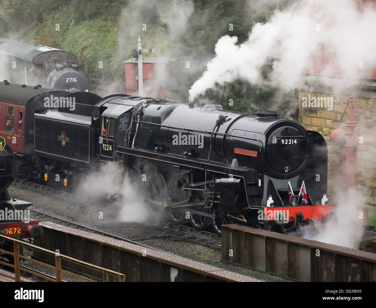 Ex British Railways steam locomotive 92214 Class 9F 2-10-0 at Goathland ...