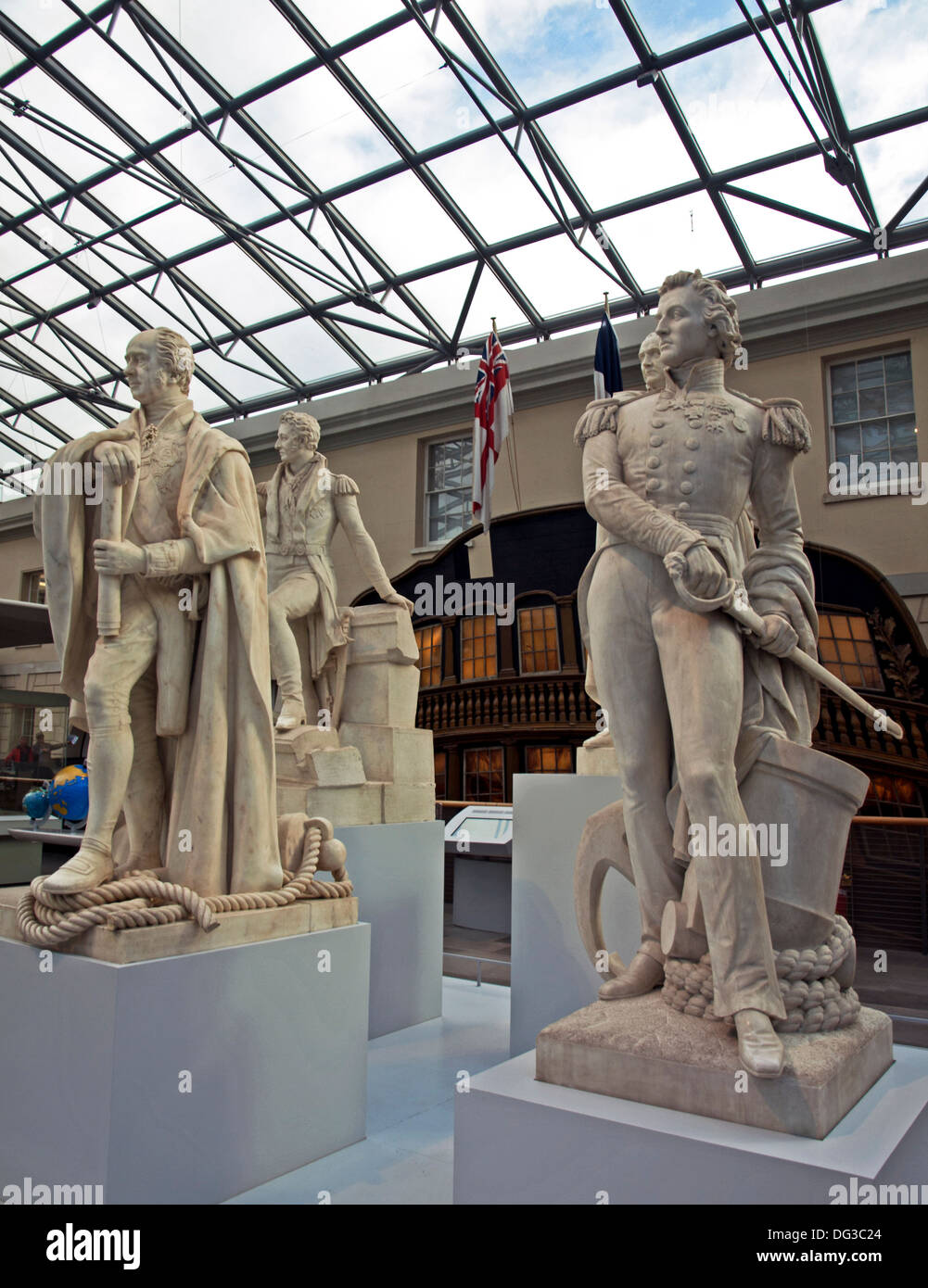 Marble statues of admirals and navigators at the National Maritime ...
