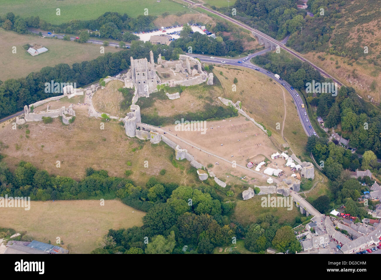Aerial view of Corfe Castle, Dorset Stock Photo - Alamy