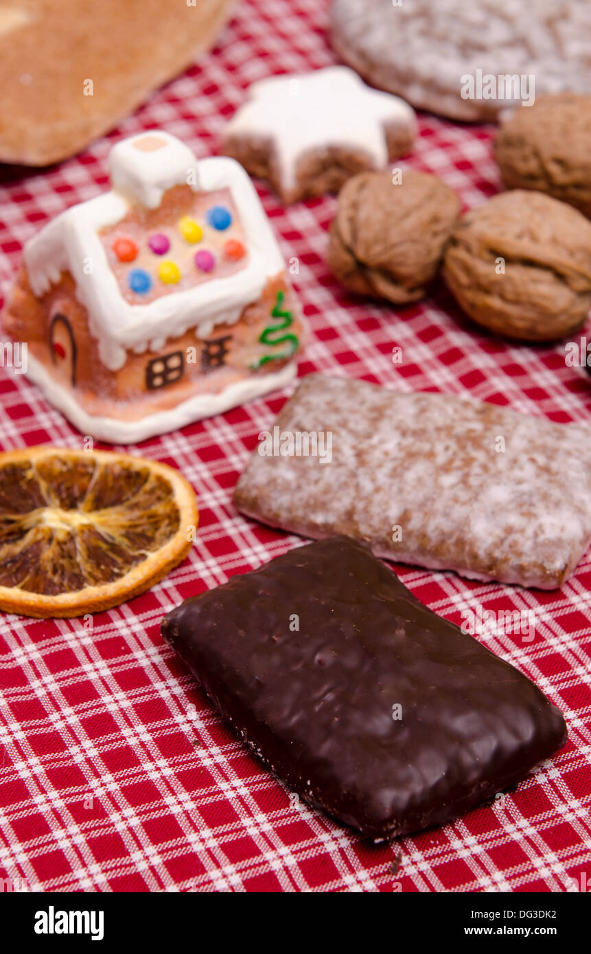 Nuremberg gingerbread with chocolate and other christmas cookies Stock ...