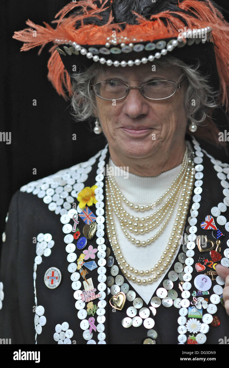 London, UK. 13th Oct, 2013. June Angliss, the Pearly Queen of Merton ...