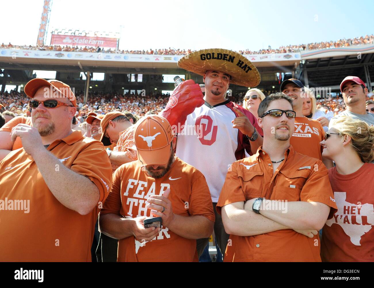 Dallas, Texas. 12th Oct, 2013. An Oklahoma fan wears his Golden Hat ...