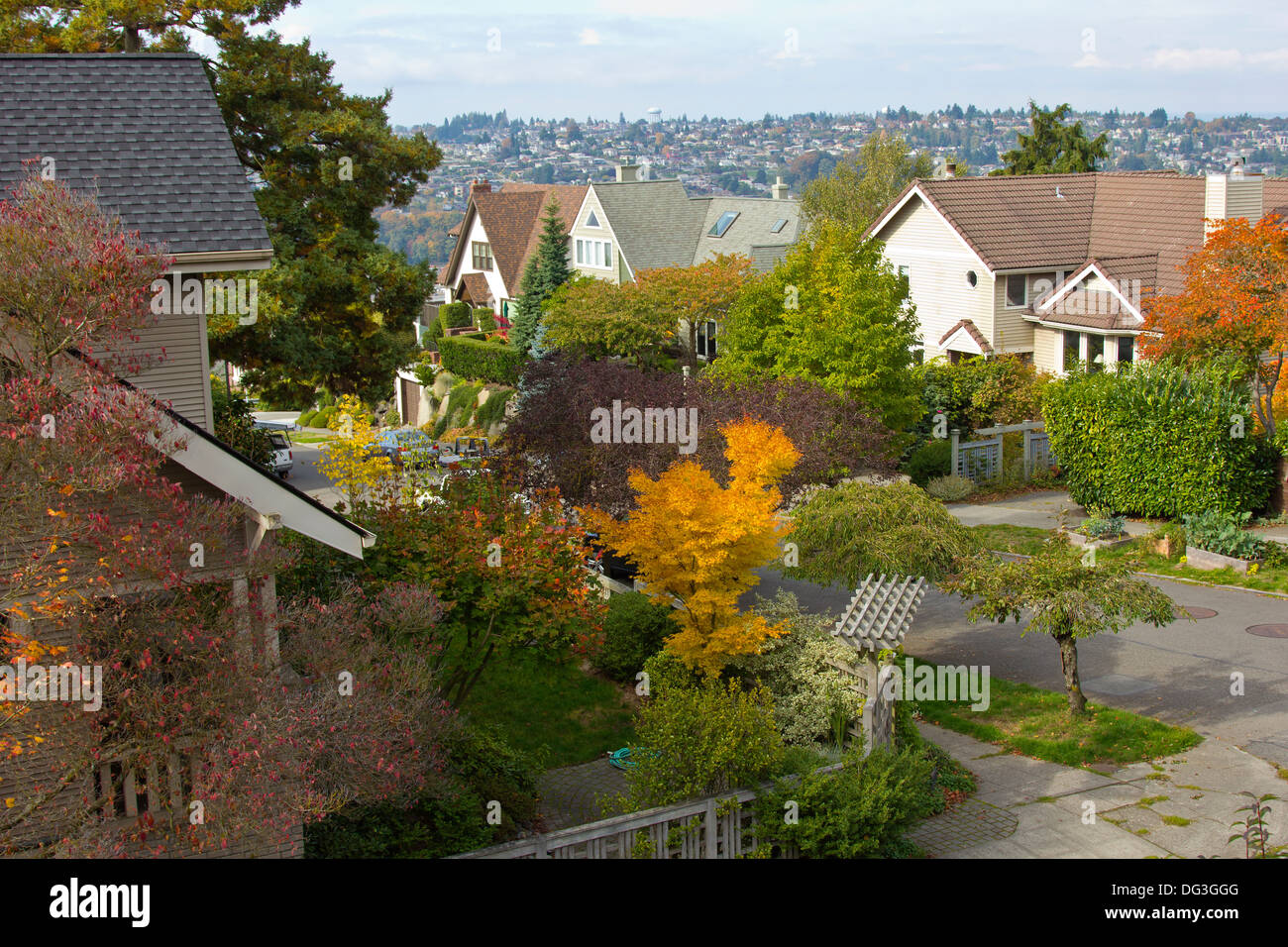 Residential neighborhood and fall colors Seattle WA Stock Photo - Alamy