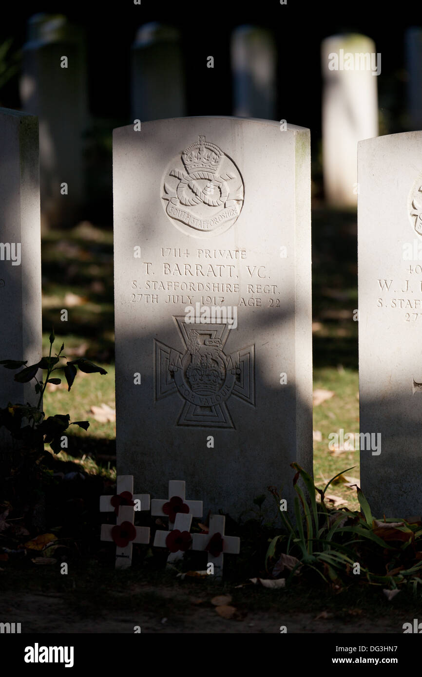 The grave of a British soldier, Private Thomas Barratt, awarded the ...
