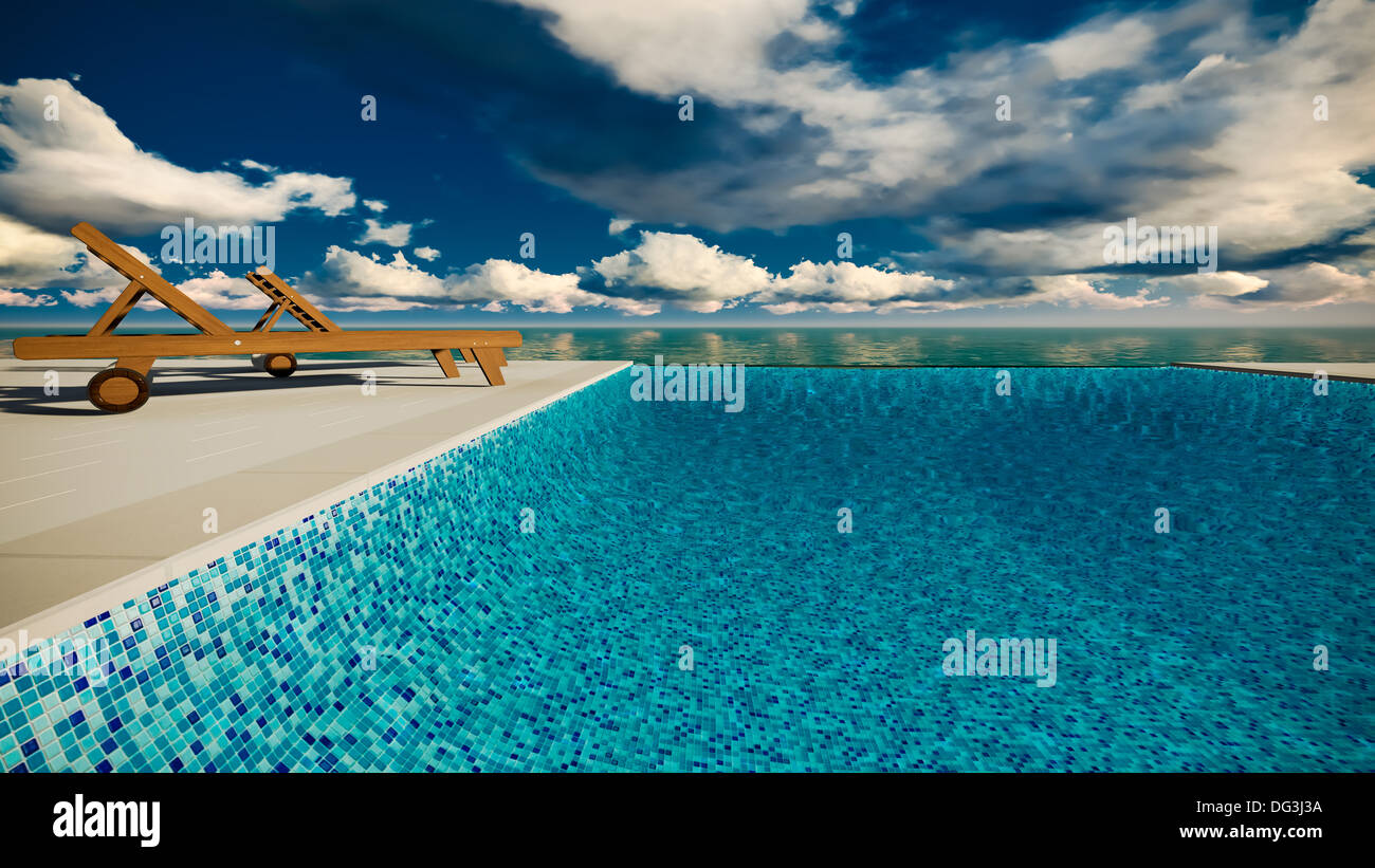 Infinite swimming pool with ocean in background Stock Photo - Alamy