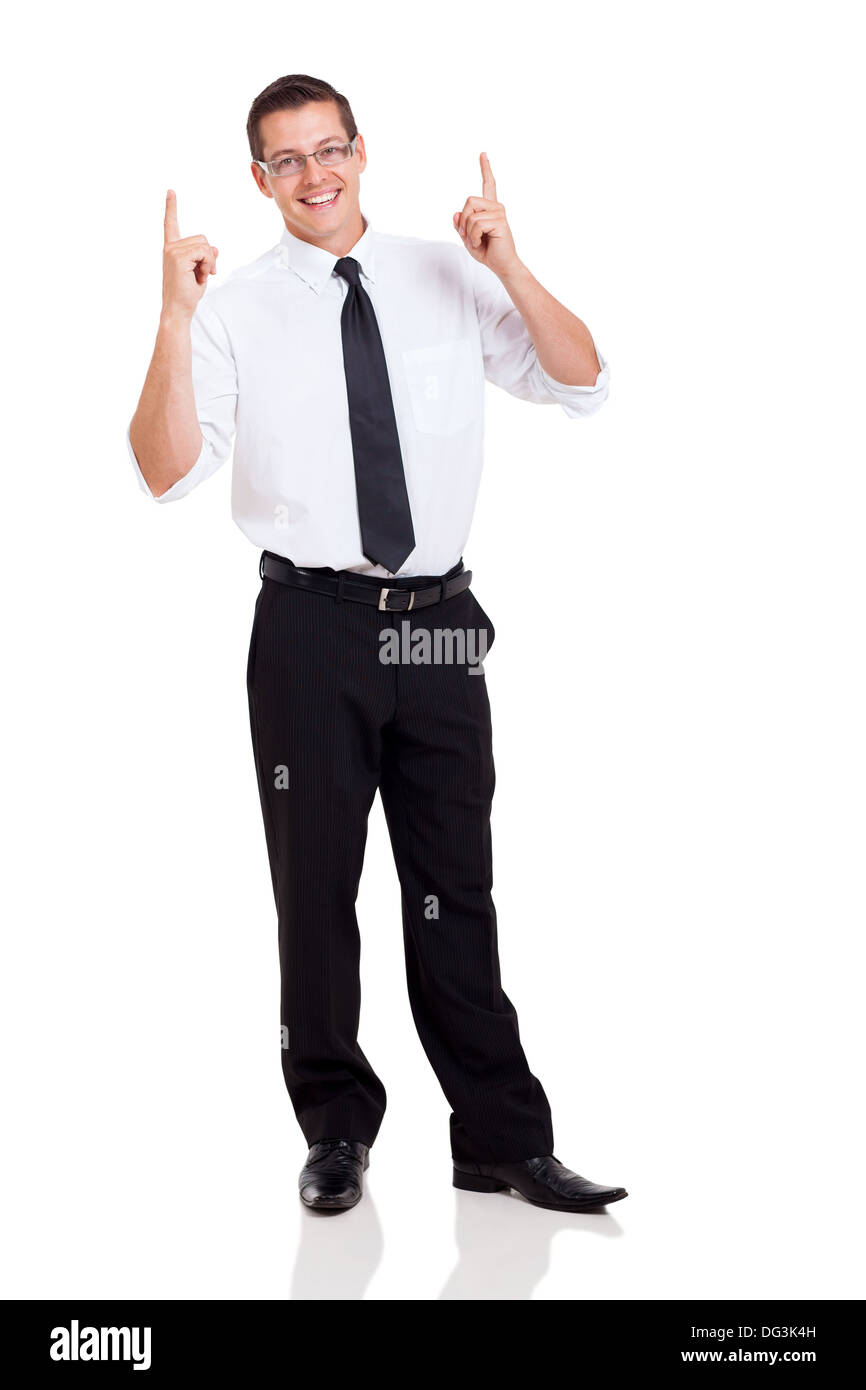 happy businessman pointing up isolated on white background Stock Photo ...
