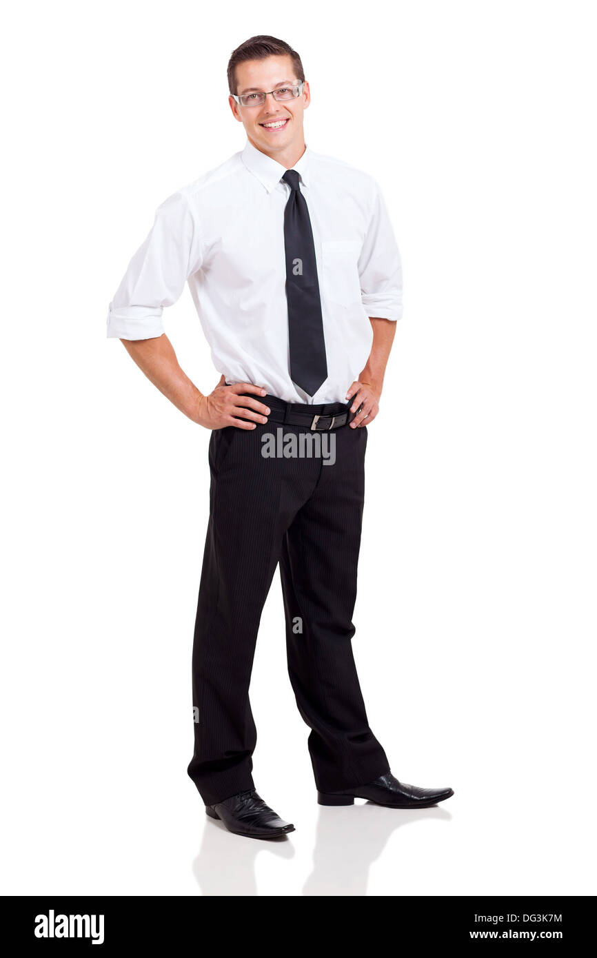 happy business man standing on white background Stock Photo - Alamy