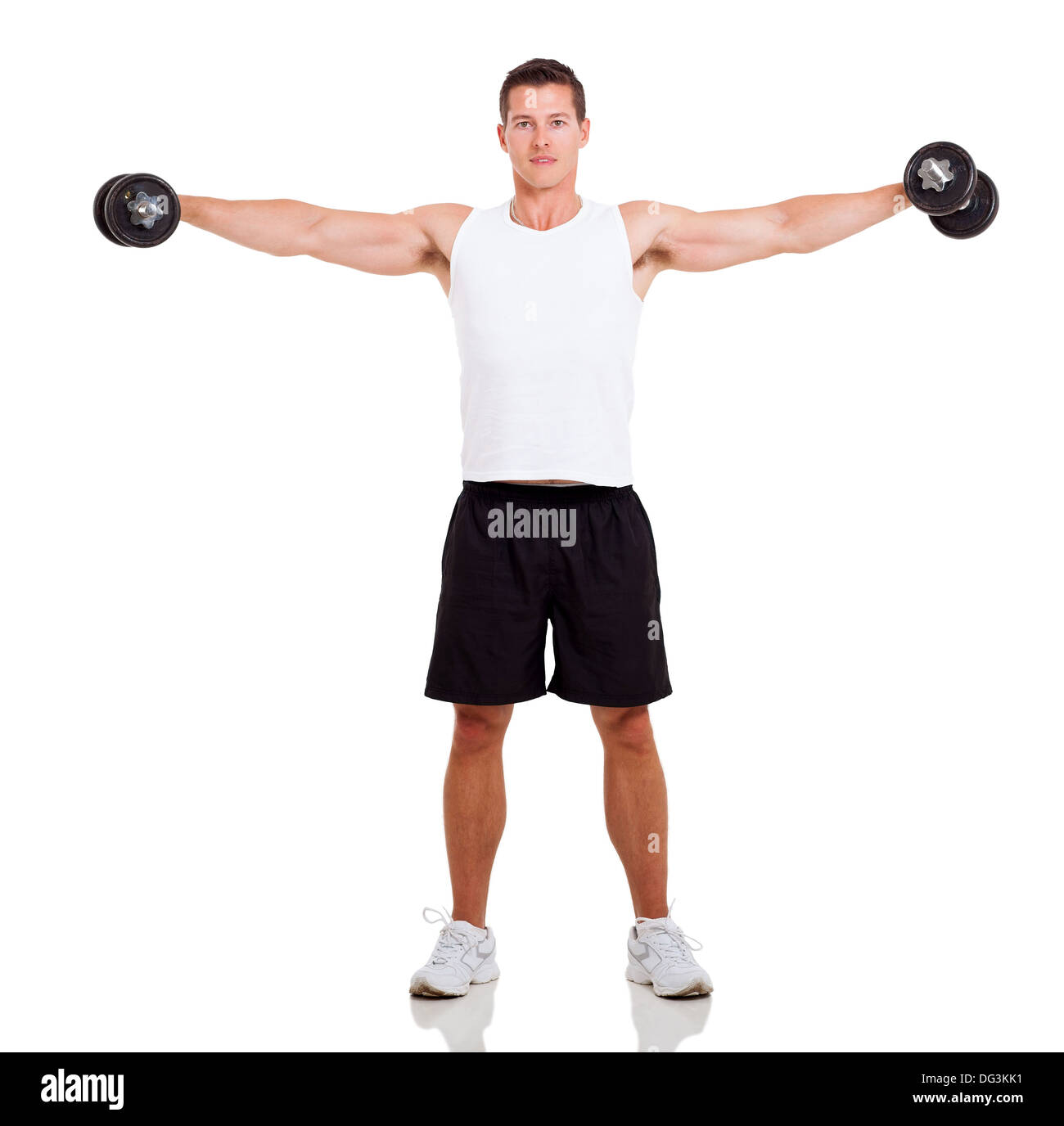 healthy man working out with dumbbells over white background Stock ...