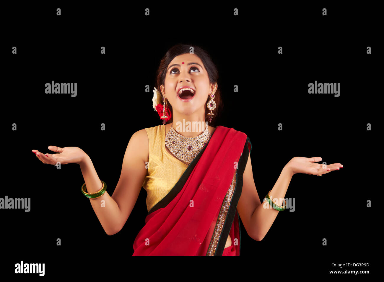 Happy Indian Woman surprised Stock Photo - Alamy
