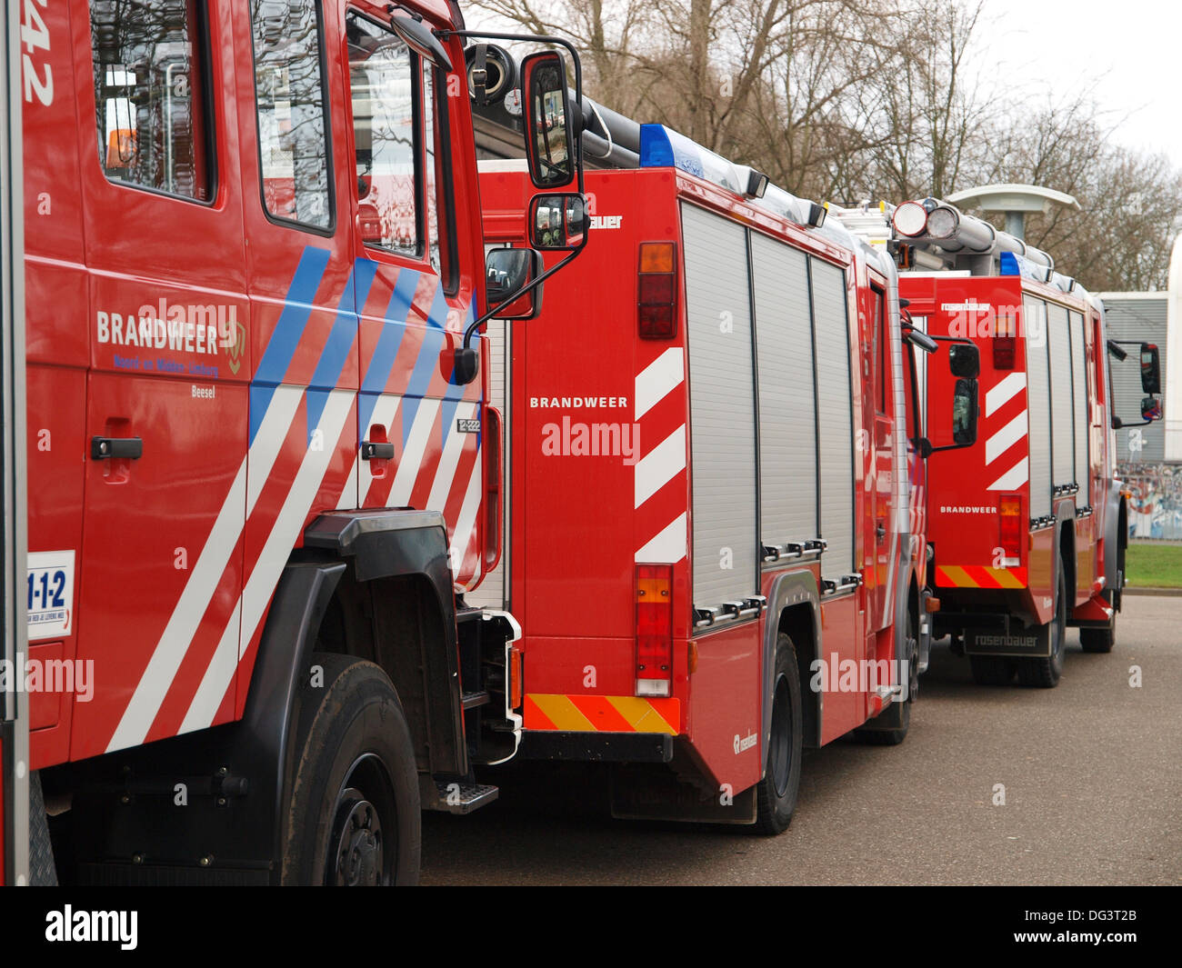 Three red fire trucks hi-res stock photography and images - Alamy