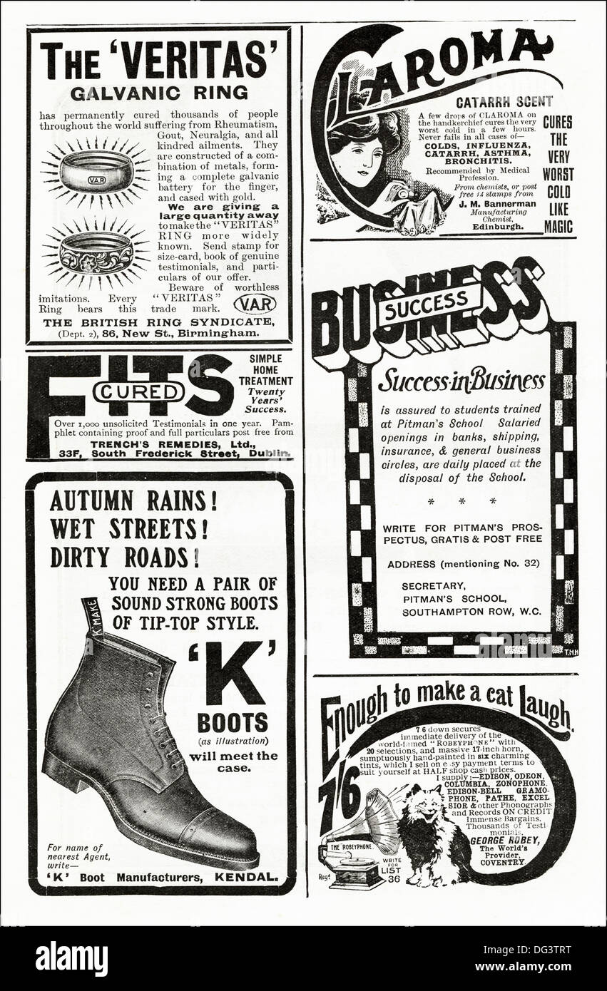 Page of adverts. Original 1900s advertisement advertising typical ...