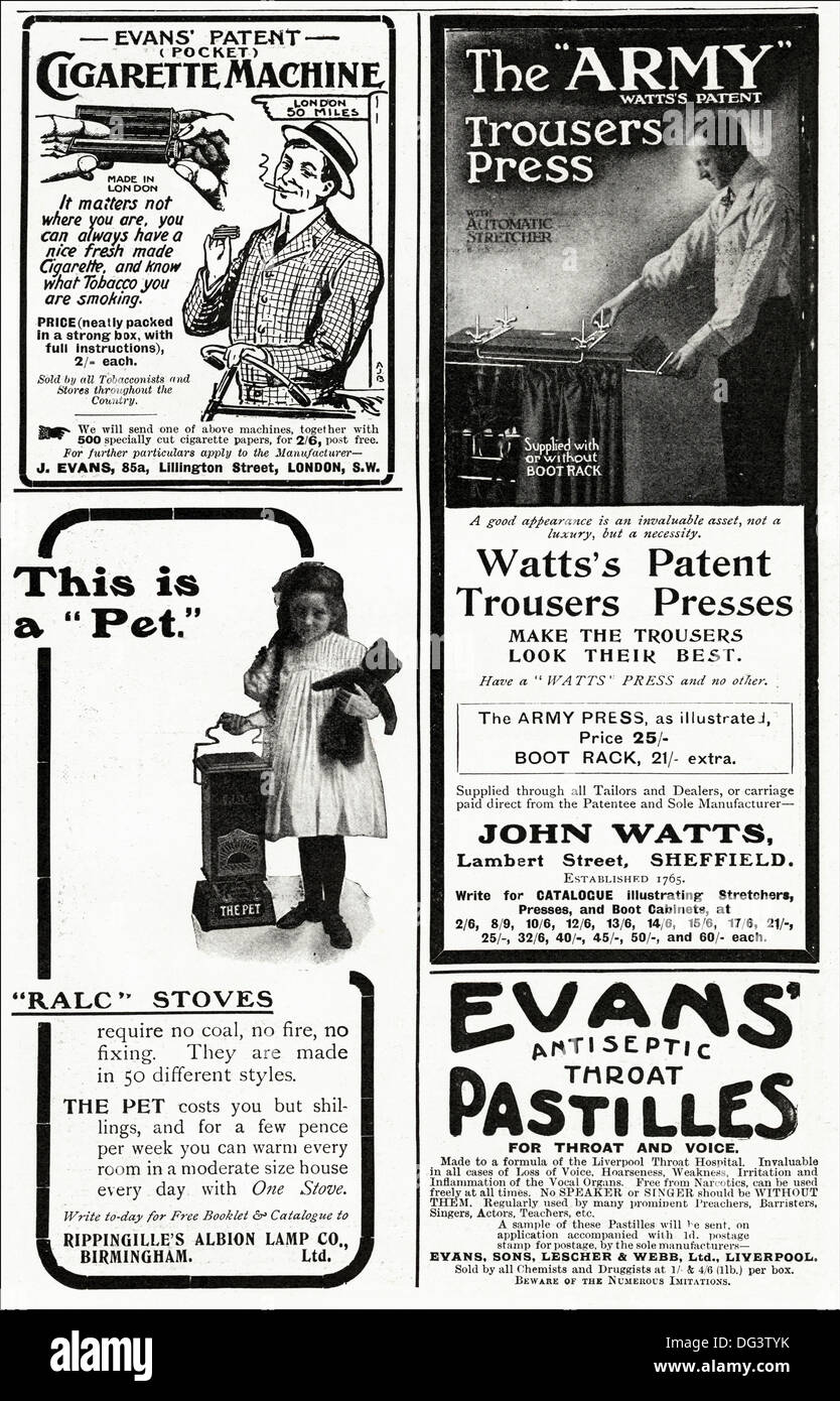 Page of adverts. Original 1900s advertisement advertising typical ...