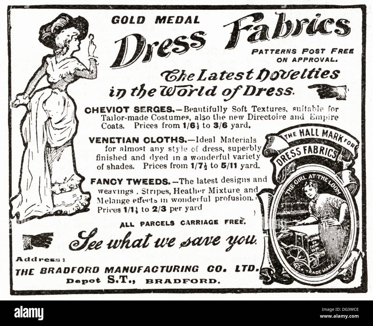 Original 1900s advertisement advertising DRESS FABRICS of Bradford ...