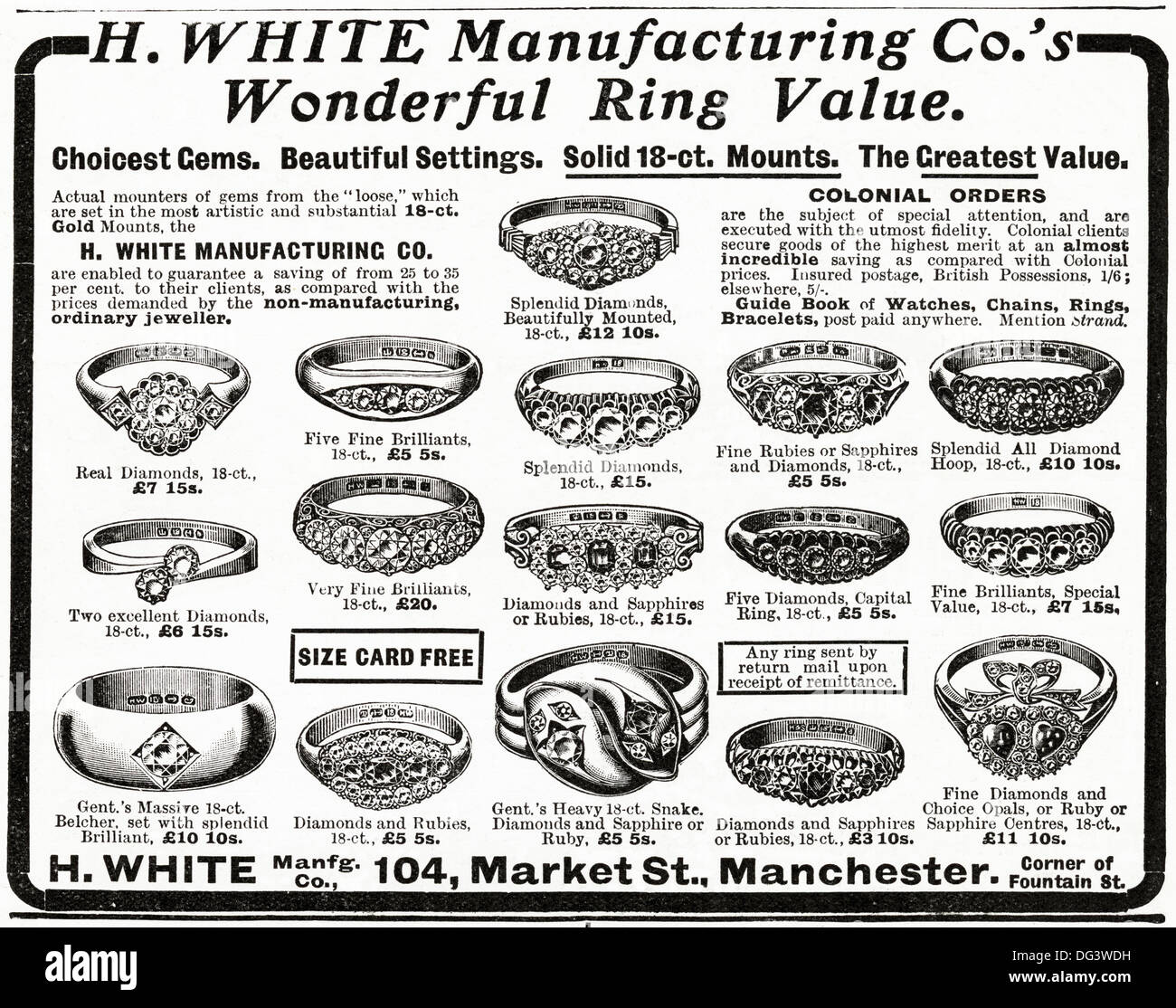 Original 1900s advertisement advertising 18-ct gold rings. Magazine ...