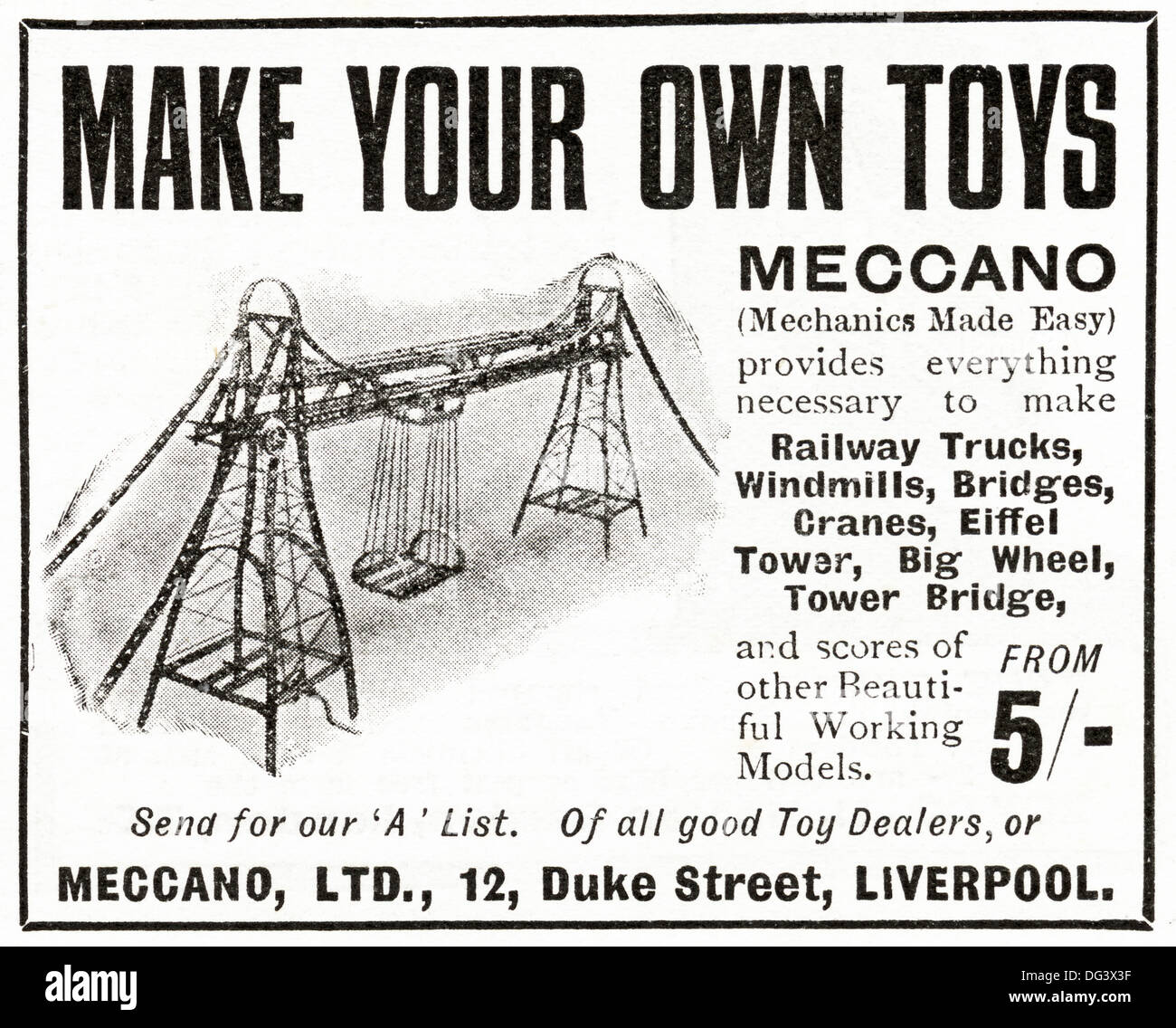 Original 1900s advertisement advertising MECCANO TOYS. Magazine advert ...
