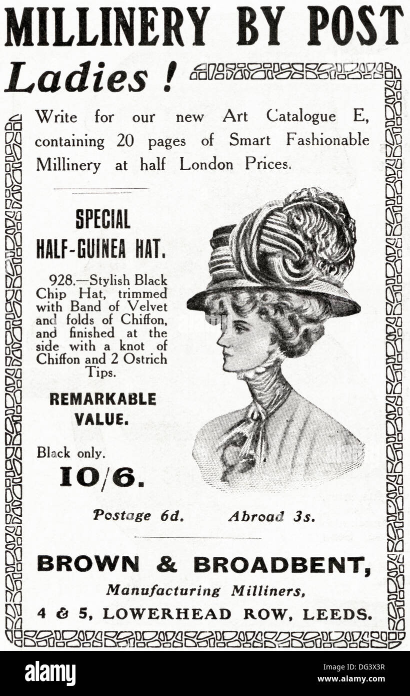 Original 1900s advertisement advertising MILLINERY BY POST for ladies ...
