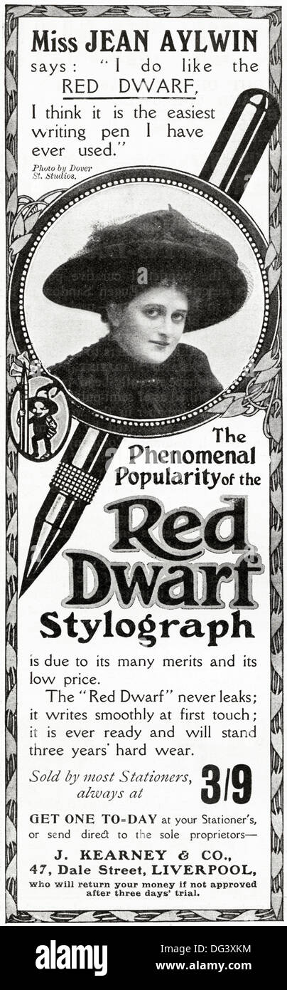 Original 1900s advertisement advertising RED DWARF STYLOGRAPH PEN ...