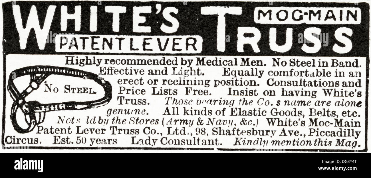 Original 1900s advertisement advertising WHITE'S PATENT LEVER TRUSS ...