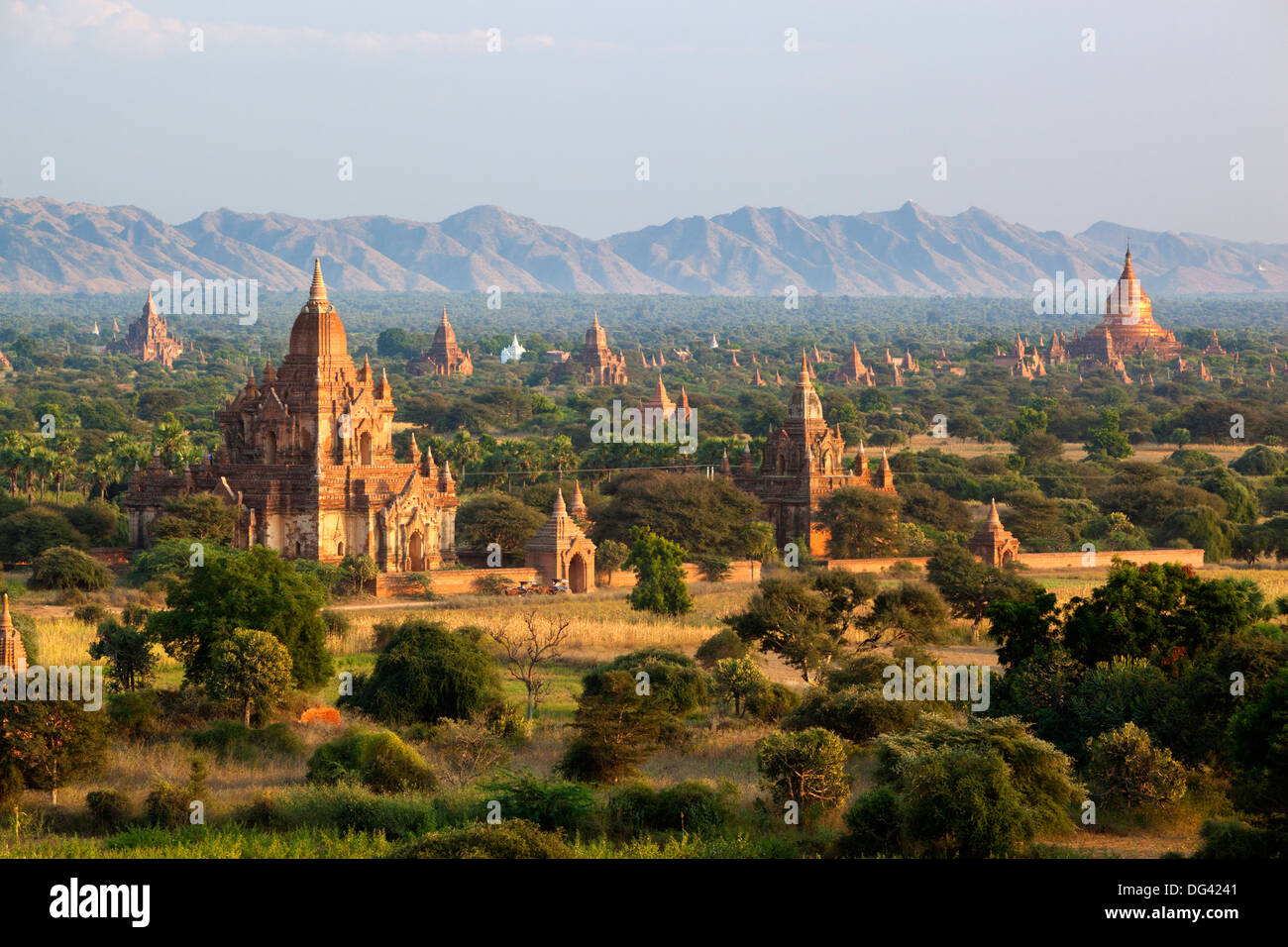 View over ancient temples from Shwesandaw temple, Bagan (Pagan), Central Myanmar, Myanmar (Burma ...