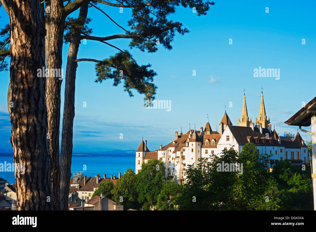 The 15th century chateau and cathedral, Neuchatel, Switzerland, Europe ...