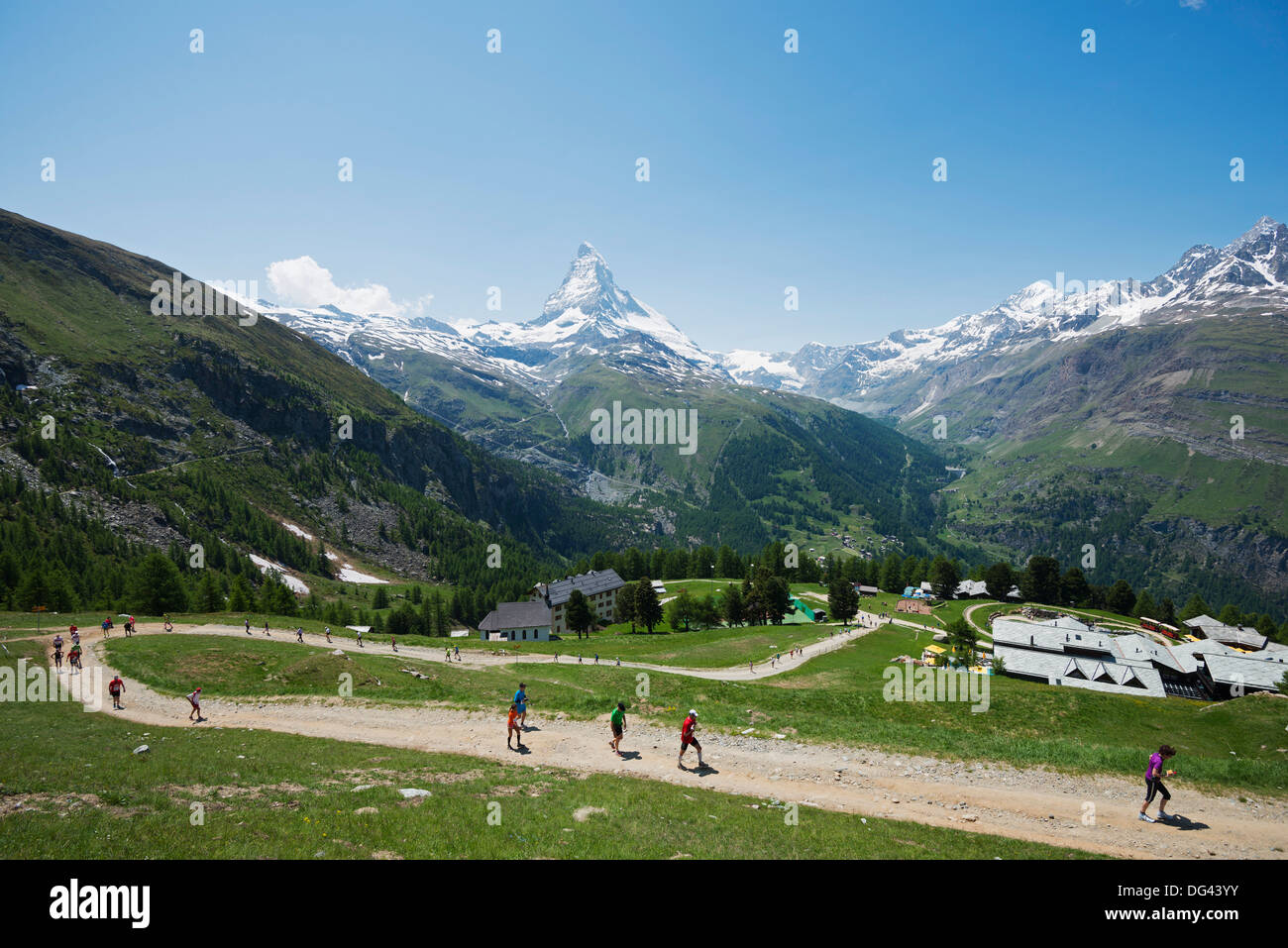Runners in the Zermatt Marathon and the Matterhorn, Valais, Swiss Alps ...