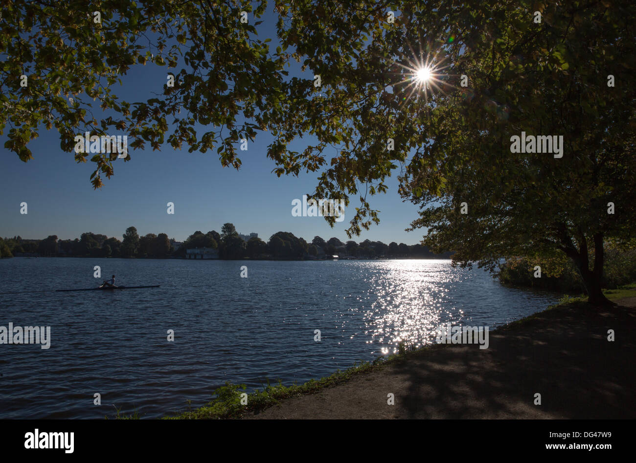 sun over lake Alster Stock Photo - Alamy