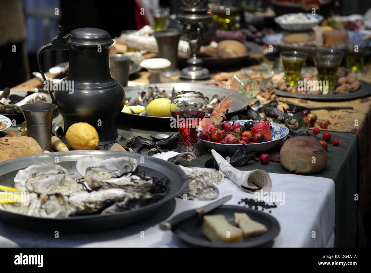 Burgundy feast in the year around1650.Gorgeous Food and drink buffet ...