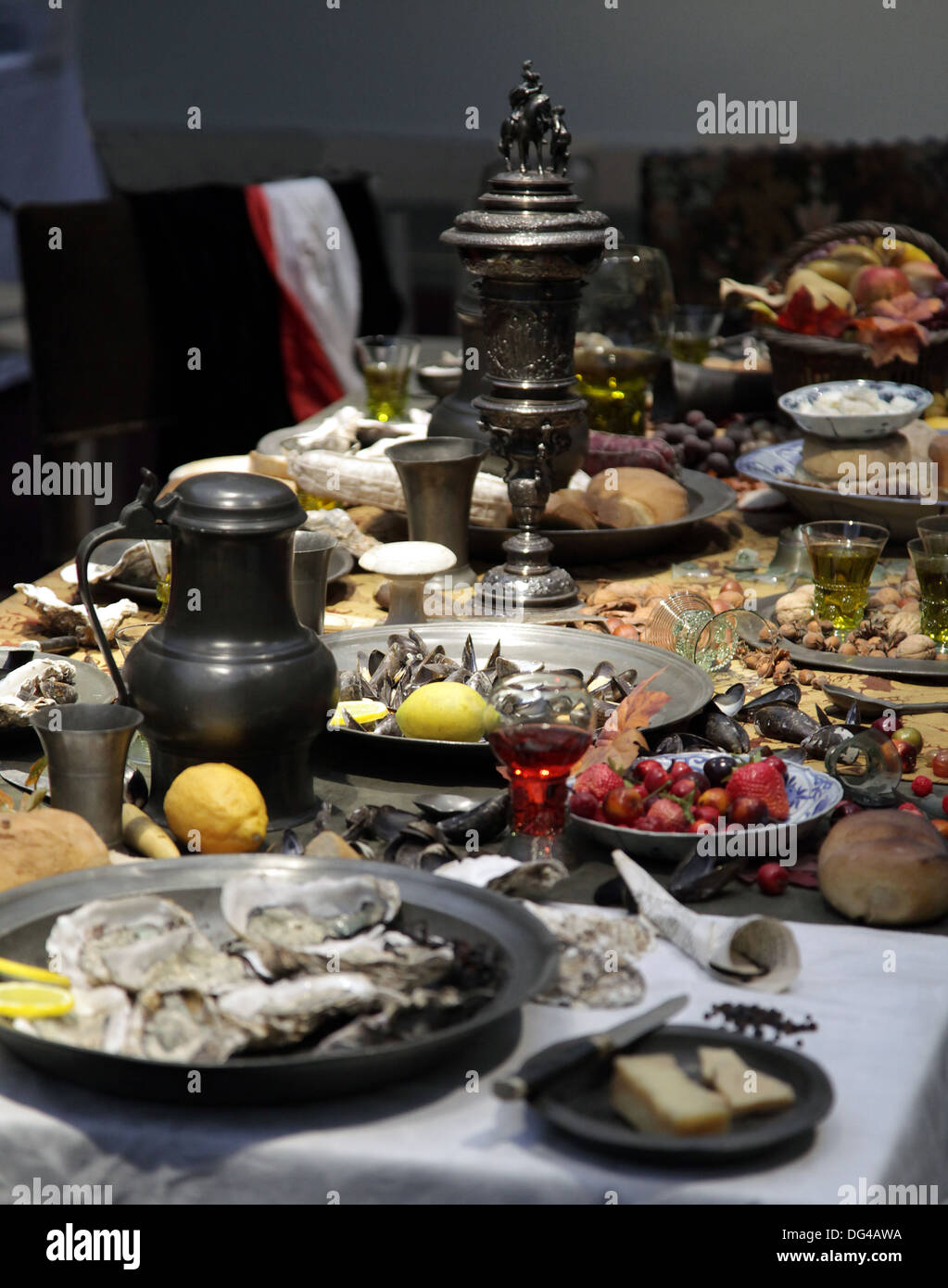 Burgundy feast in the year around1650.Gorgeous Food and drink buffet ...