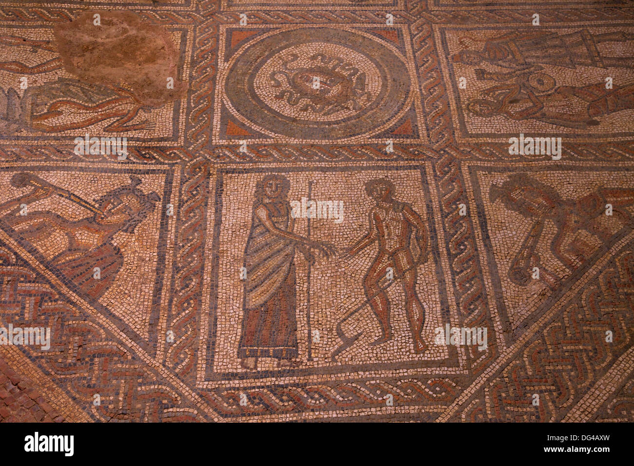 Mosaics at Brading Roman Villa, Brading, Isle of Wight, England, United ...