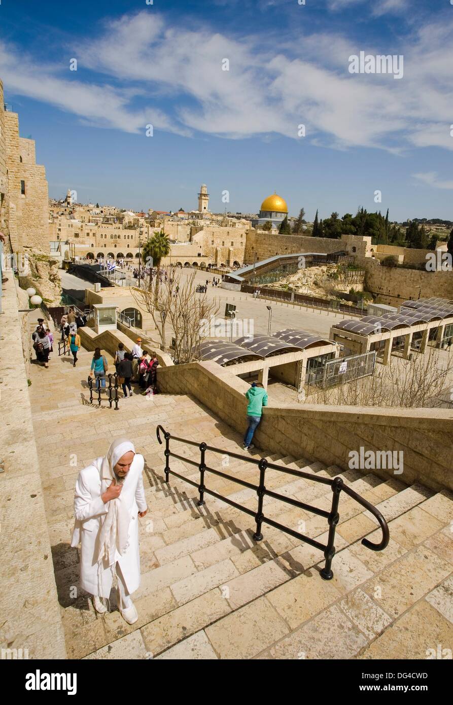 Shabbat day, Jewish quarter, on background Dome of the Rock, Western ...