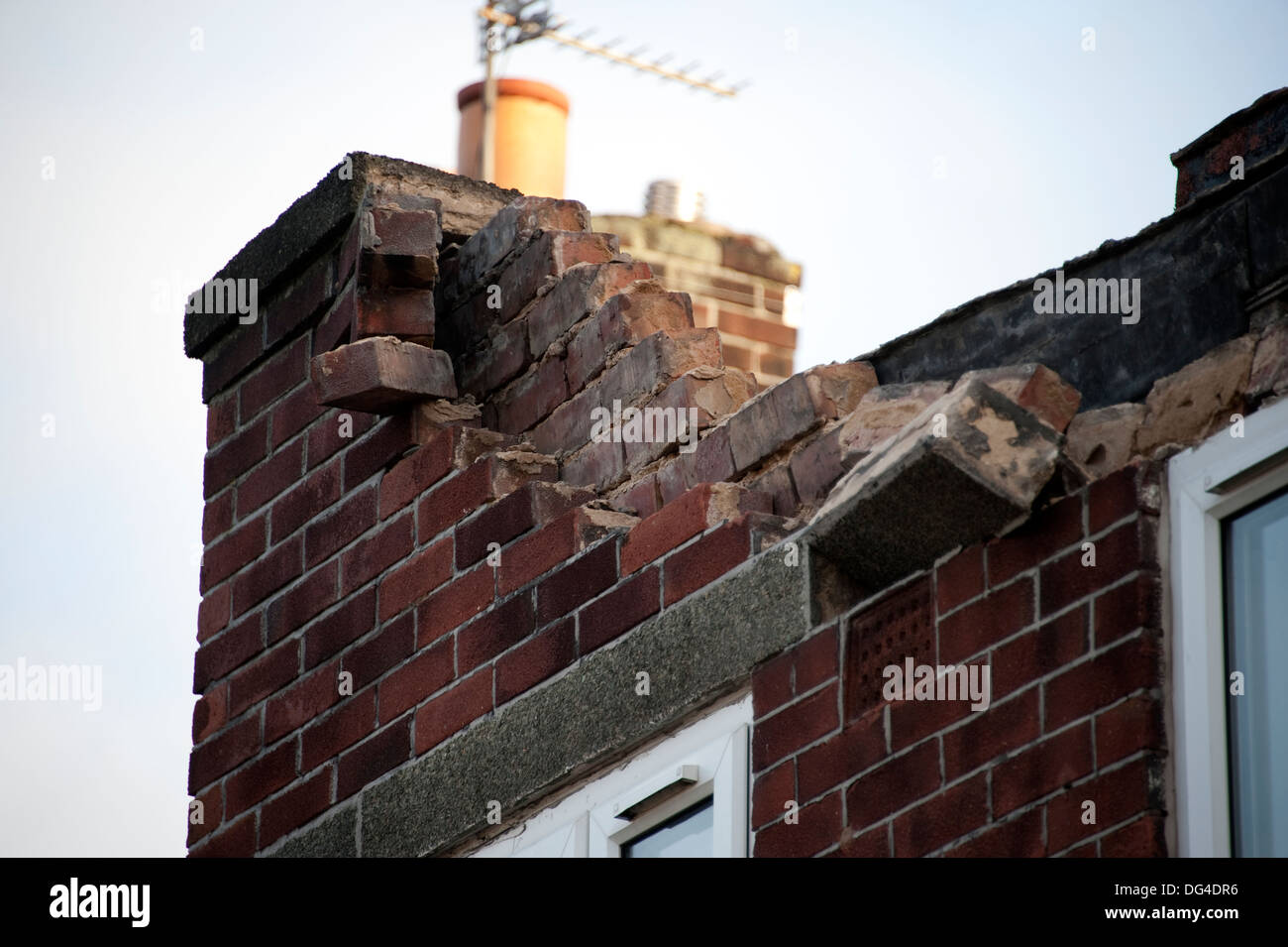 Brickwork fallen from house in high winds storm Stock Photo - Alamy