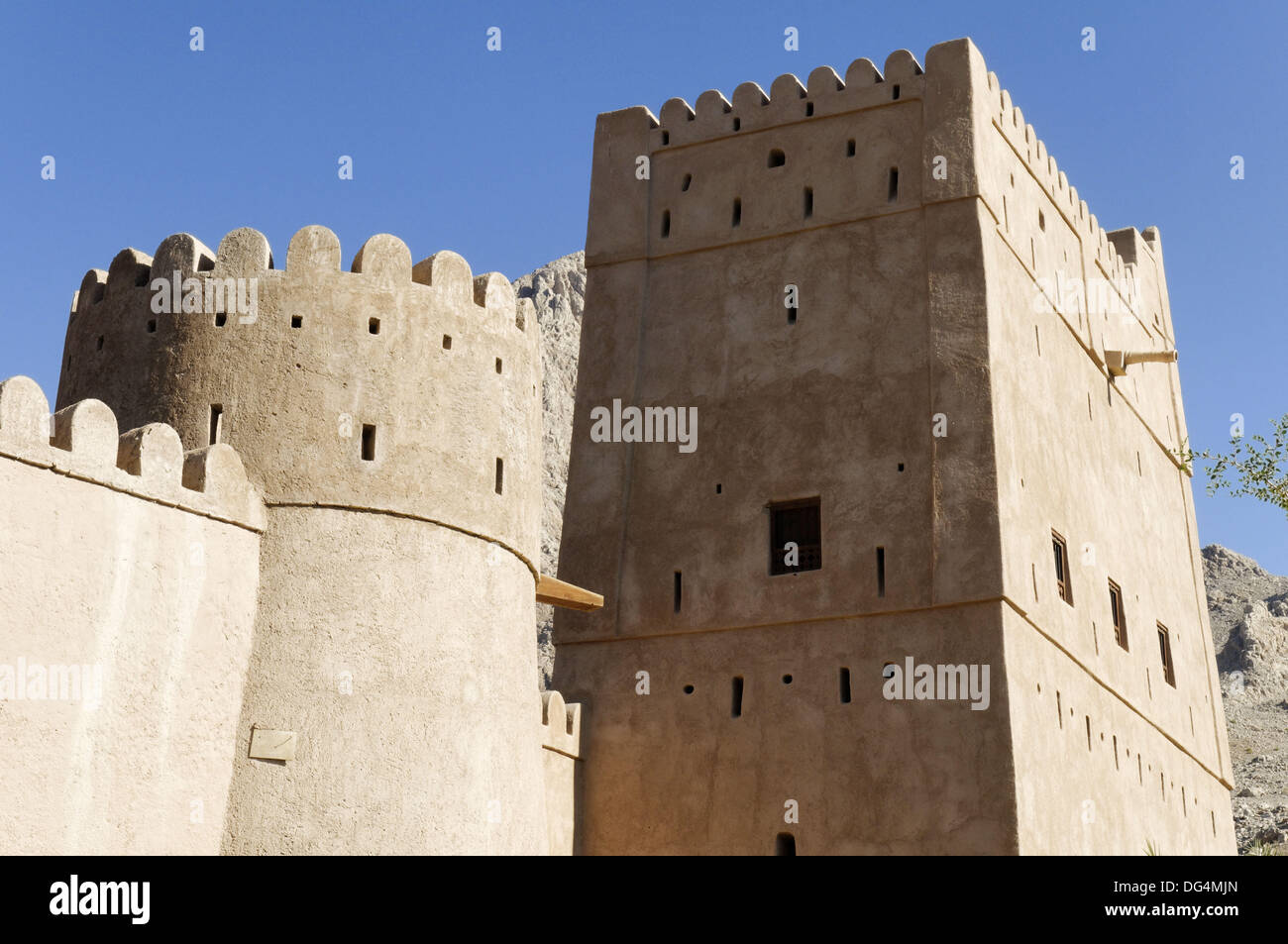 historic adobe fortification Yanqul Fort or Castle, Hajar al Gharbi ...