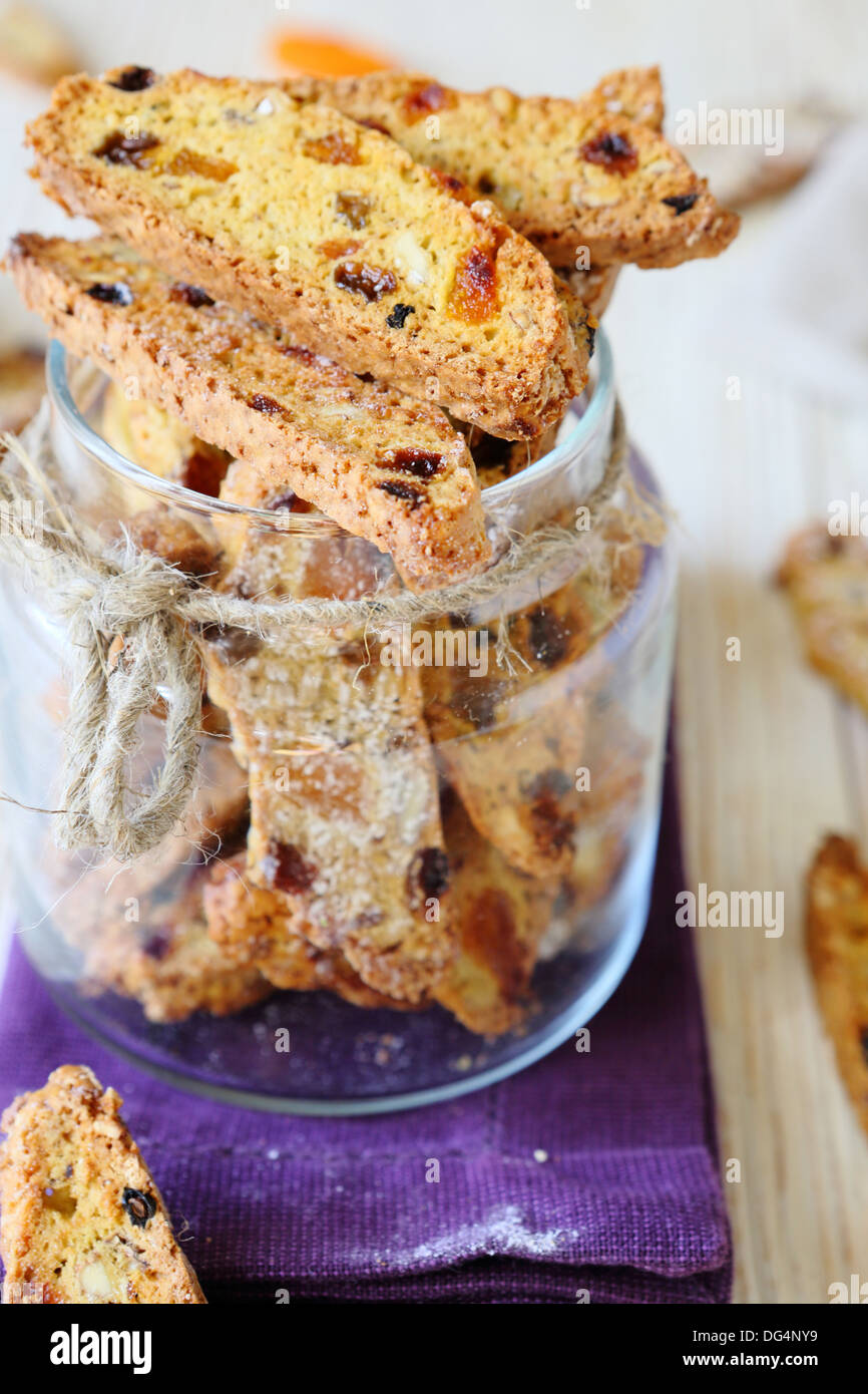 cookies with nuts and dried fruit - Biscotti, close up Stock Photo - Alamy