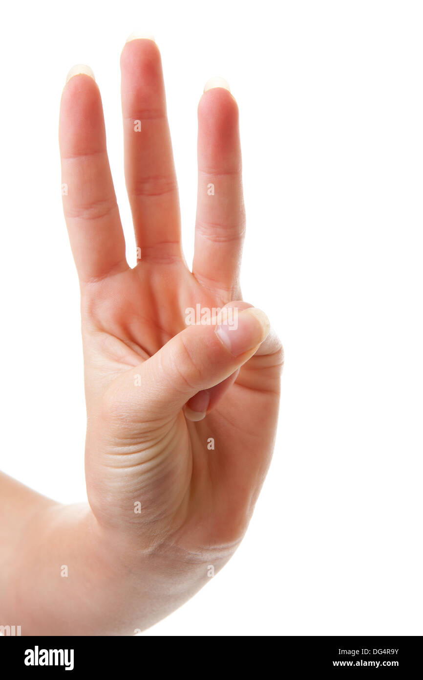 Hand is counting number 3 over white background Stock Photo - Alamy
