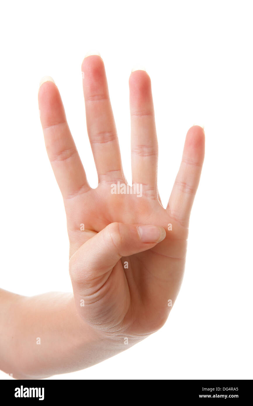 Hand is counting number 4 over white background Stock Photo - Alamy