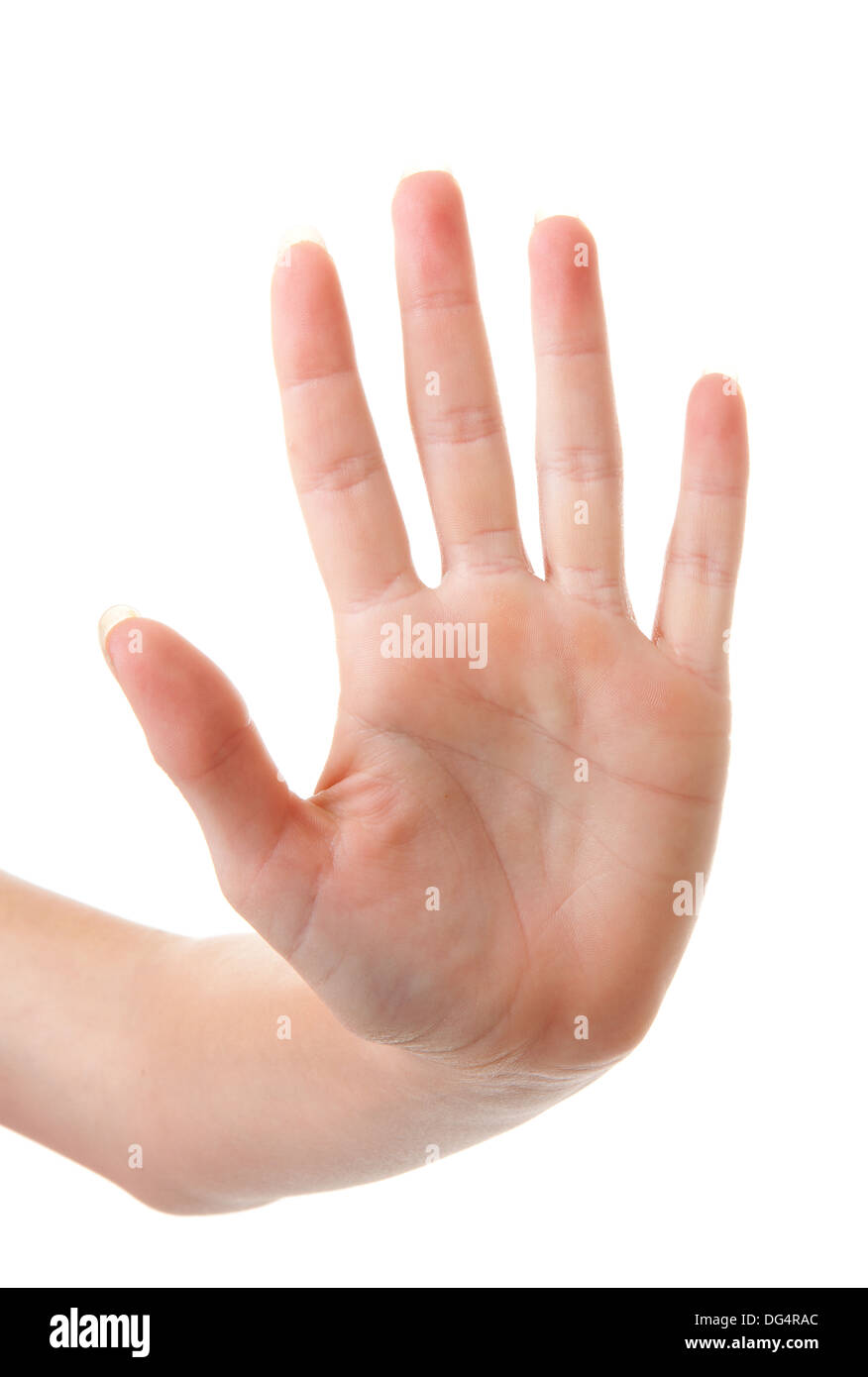 Hand is counting number 5 over white background Stock Photo - Alamy