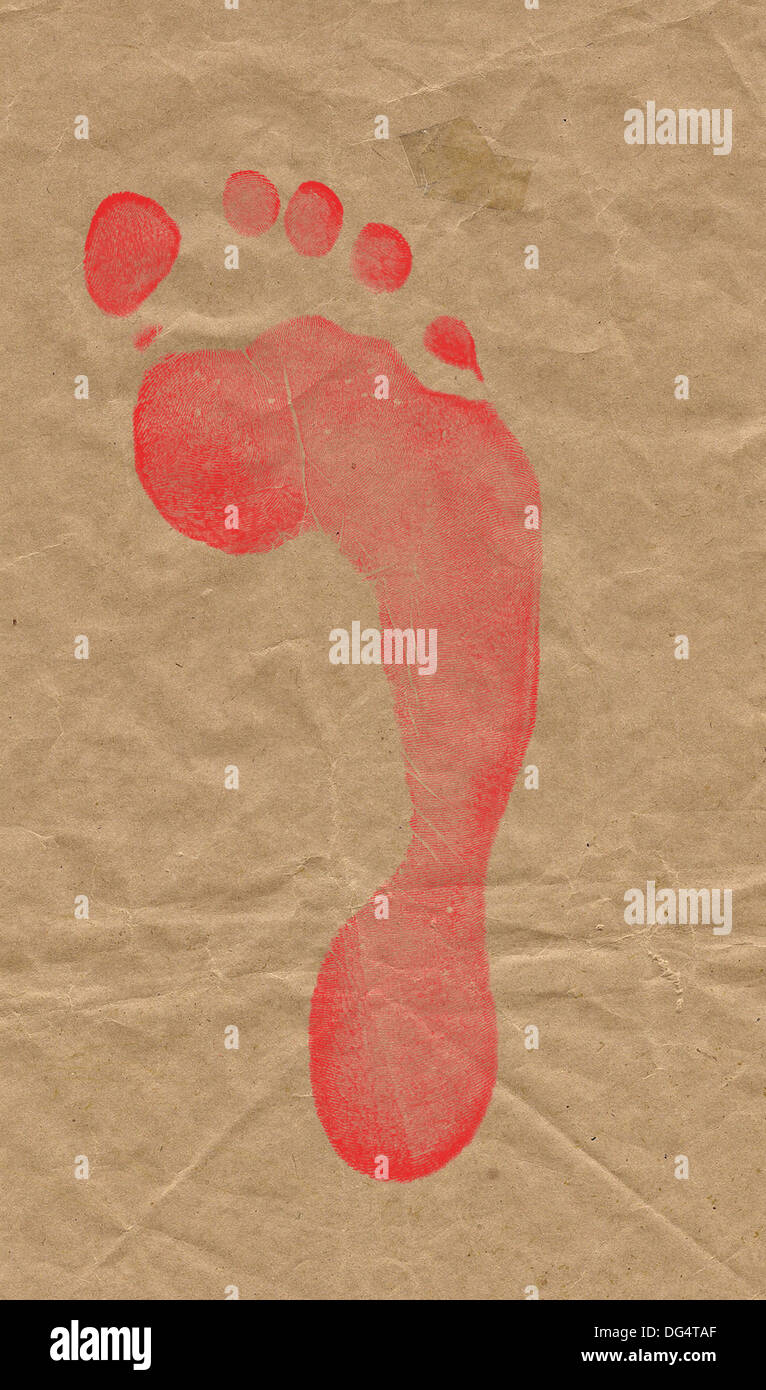 red footprint on the sheet of paper Stock Photo - Alamy