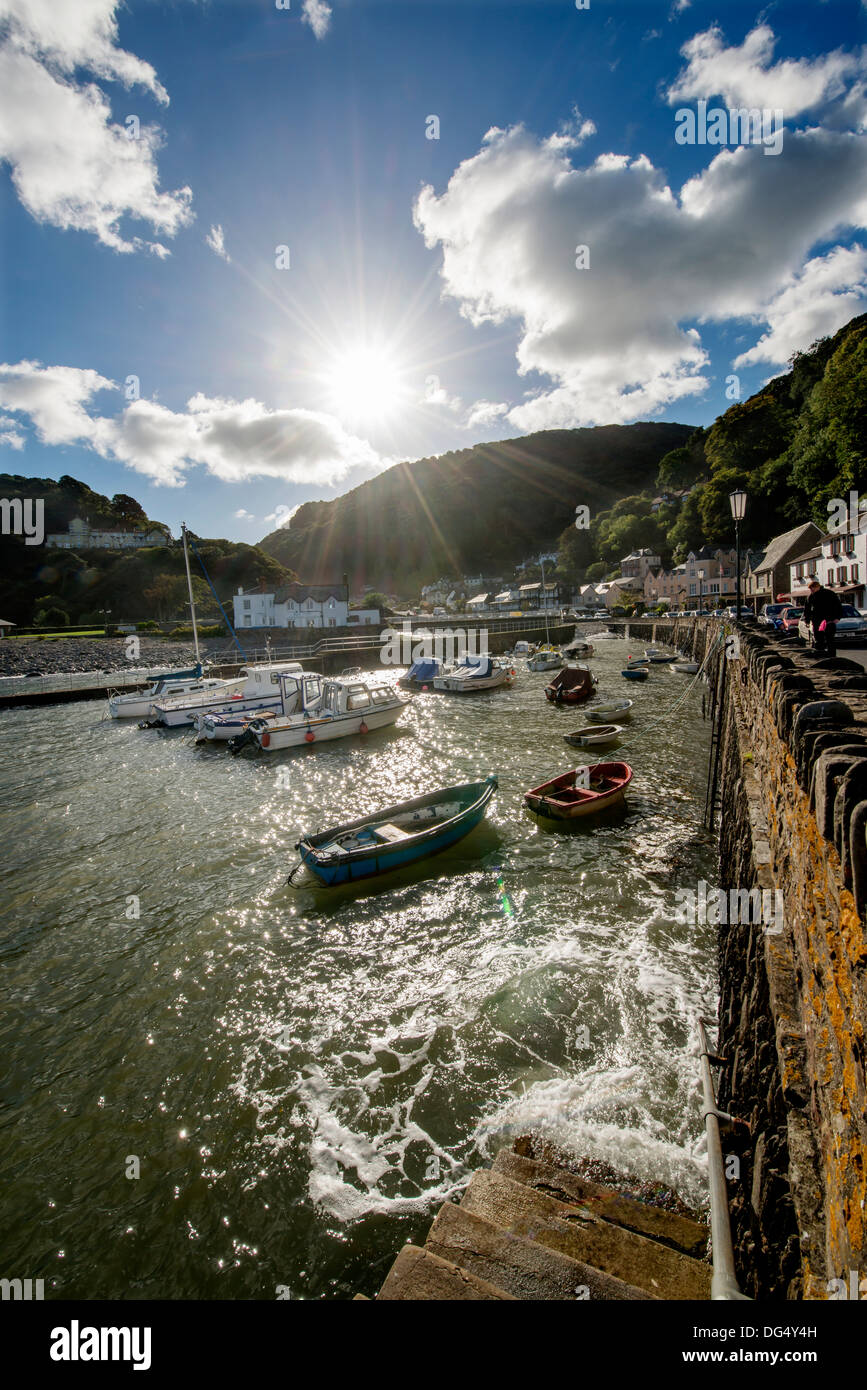 HIgh tide in Lynmouth harbour on the North Devon coast, Exmoor, UK ...