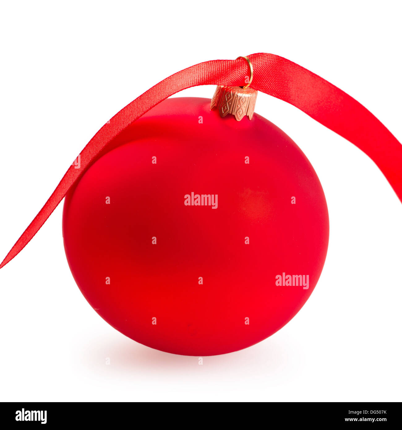 Christmas ball with a red ribbon isolated on white Stock Photo - Alamy
