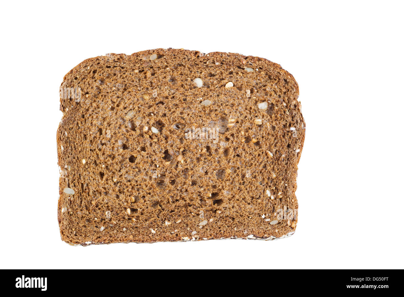 Horizontal photo of a single slice of sweet dark whole grain bread ...