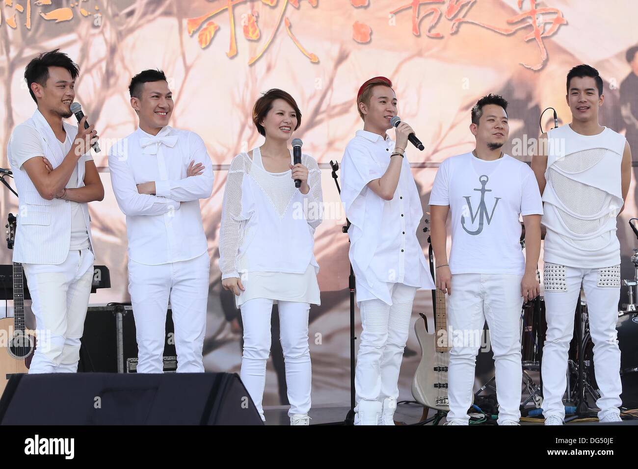 Taipei, China. 13th Oct, 2013. Taiwan pop group Sodagreen promote their ...
